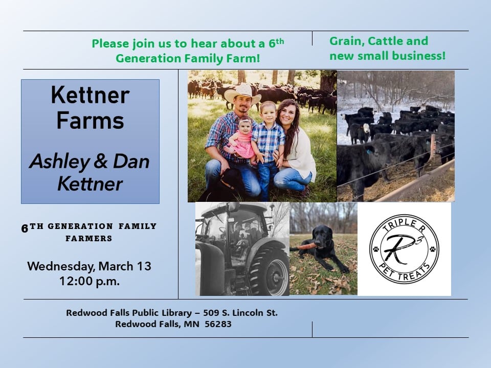 Please join us at the Redwood Falls Public Library Wednesday March 13th ...